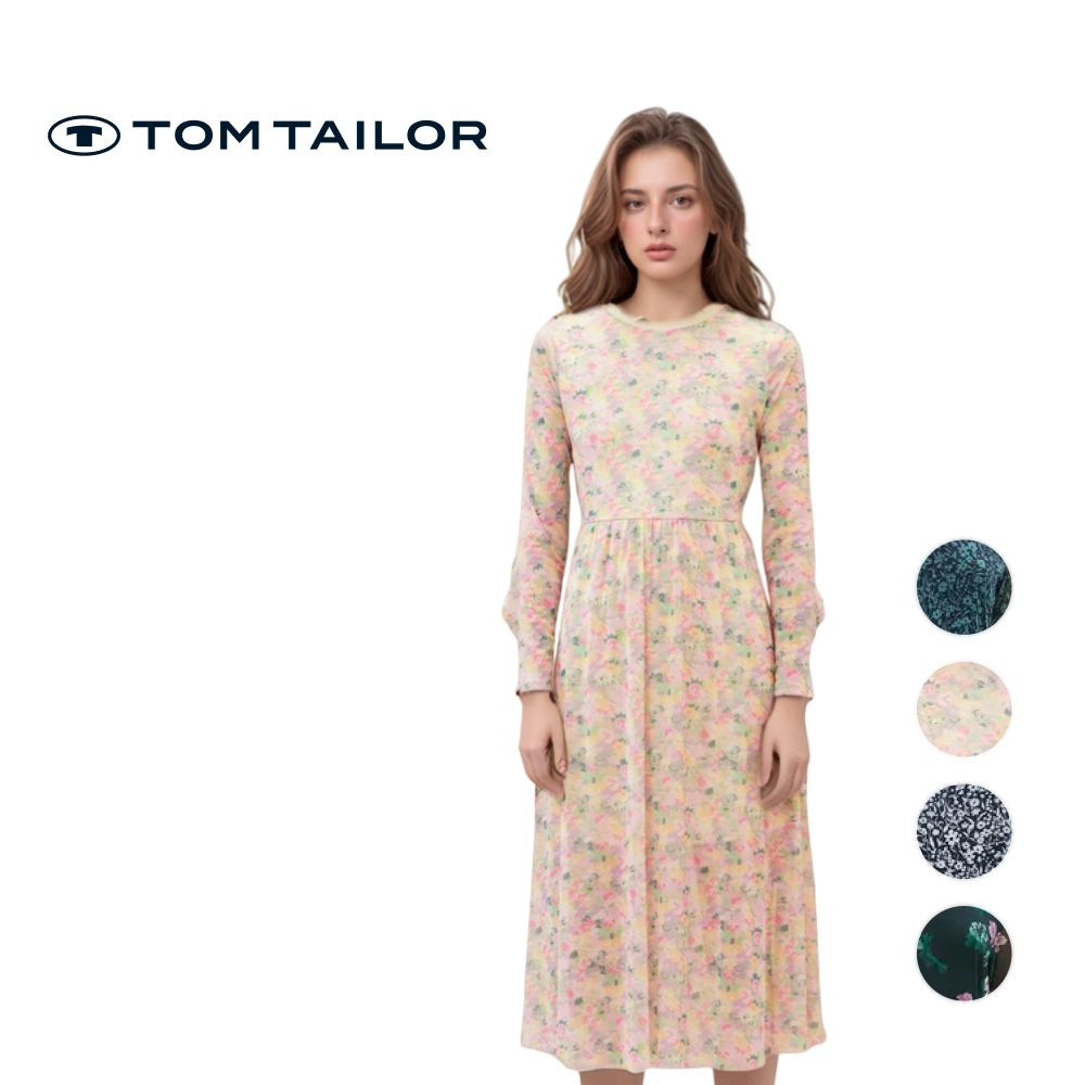 Платье Женский Tom Tailor розовый Полиэстер, размер 46 полуприлегающий дышащий материал Миди ...