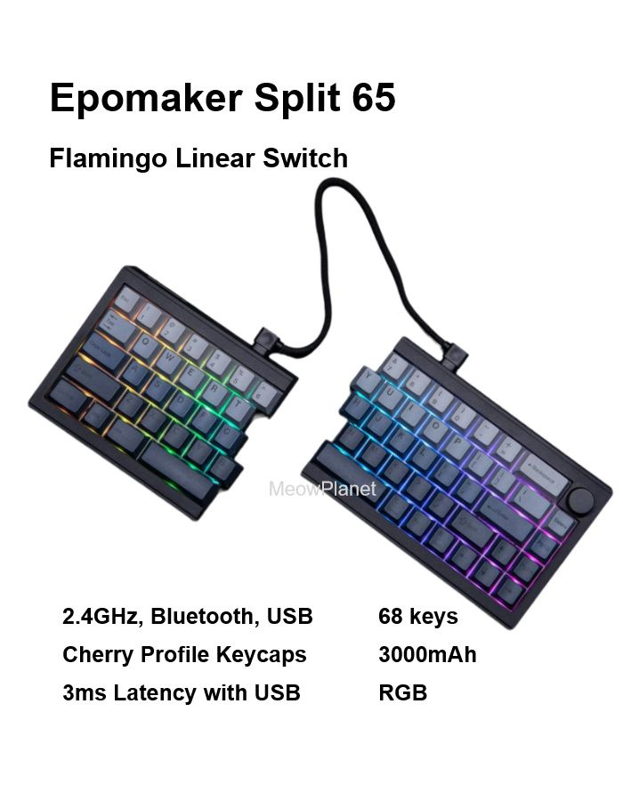 EPOMAKER Игровая клавиатура беспроводная Split 65, Flamingo Switch ...