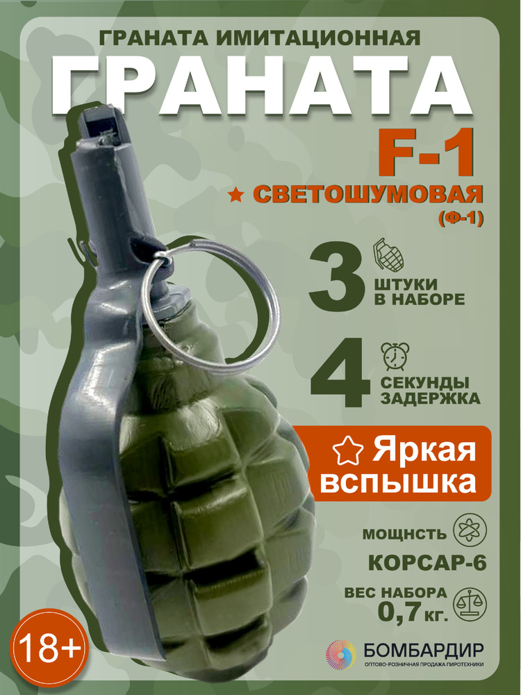 Граната имитационная F 1 Ф 1 в наборе 3 шт Светошумовая СШ заряд 6 купить на Ozon по низкой
