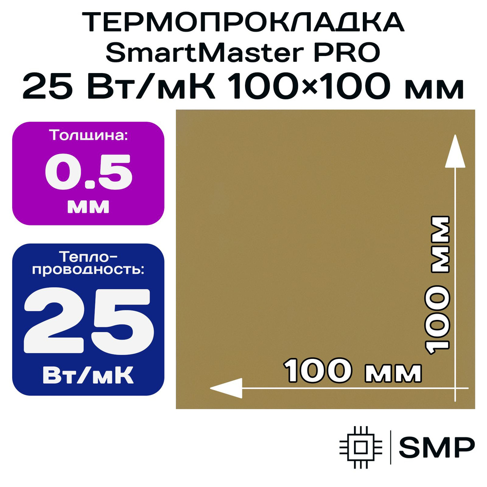Термопрокладка 0.5мм SmartMaster PRO 25 Вт/мК 100x100мм для видеокарты ...