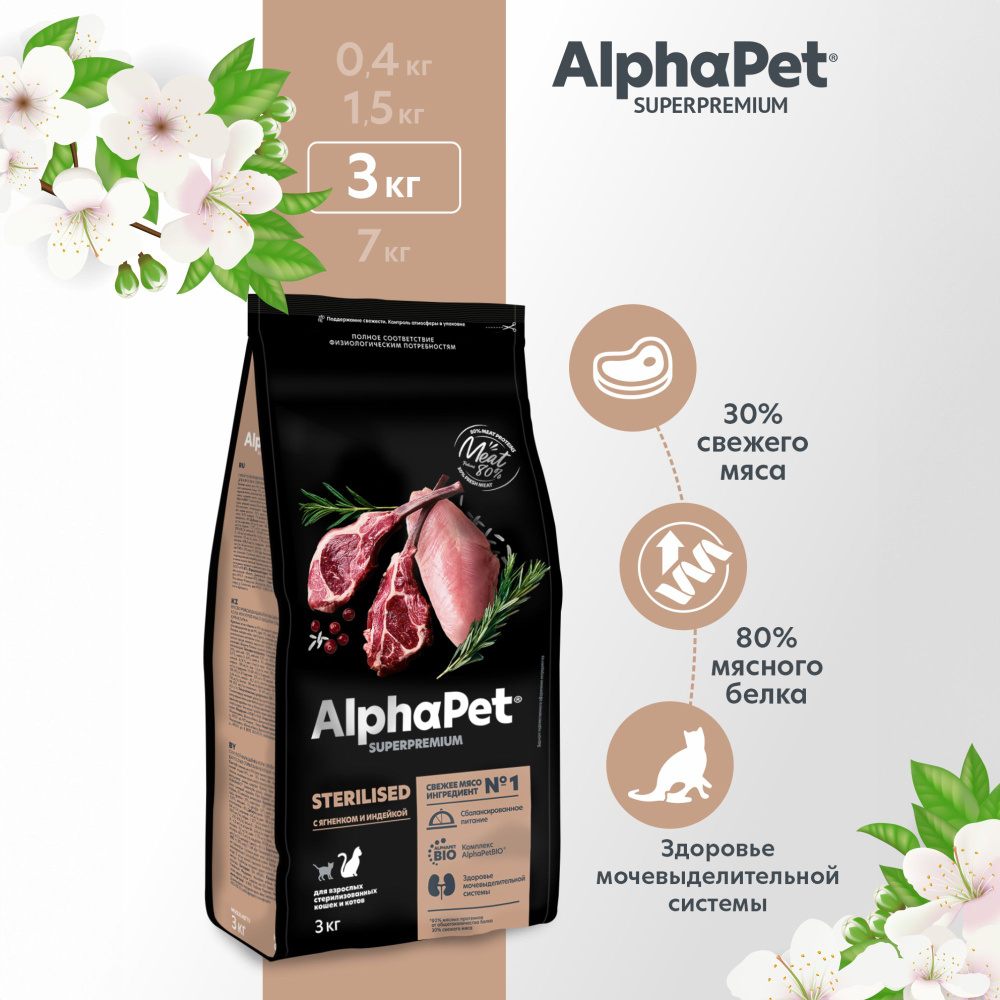 Сухой полнорационный корм холистик с ягненком и индейкой для взрослых стерилизованных кошек и ...