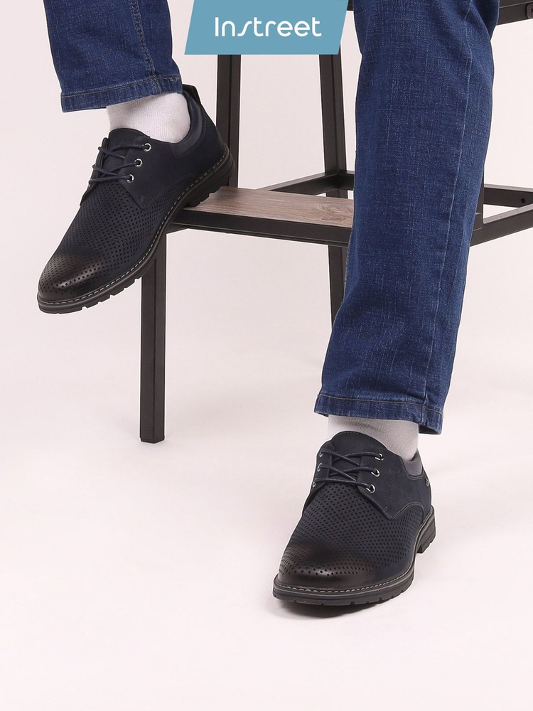 Полуботинки Мужской Instreet синий, размер 42 дерби Лето 6 Шнурки Толстый каблук Россия купить c ...