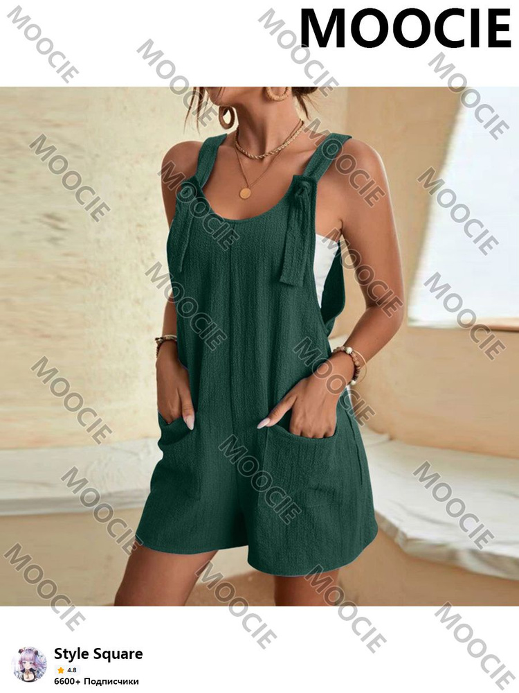 Комбинезон Женский MOOCIE, размер 48 темно-зеленый Лето Спортивный Политекс Затягивающийся ...