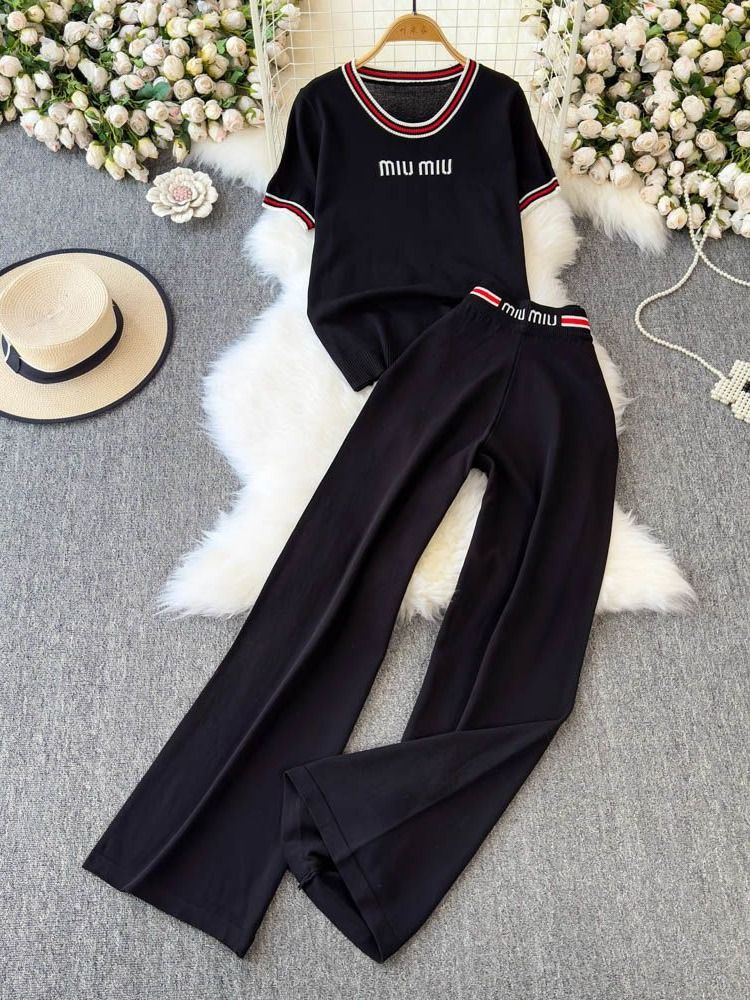 Комплект одежды Женский Miu Miu Повседневный с легинсами черный размер 48 Полиэстер Логотип