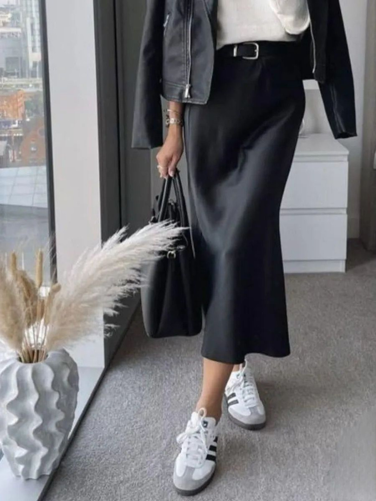 Юбка Женский Darely черный Полиэстер прямая, размер 44 Резинка Миди Однотонный Танцы Демисезон А ...