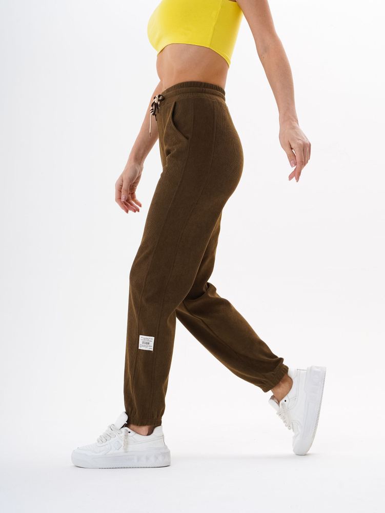 Брюки Женский XF.BUSF джоггеры, утепленные шоколадно-коричневый Вельвет, Микровельвет ...