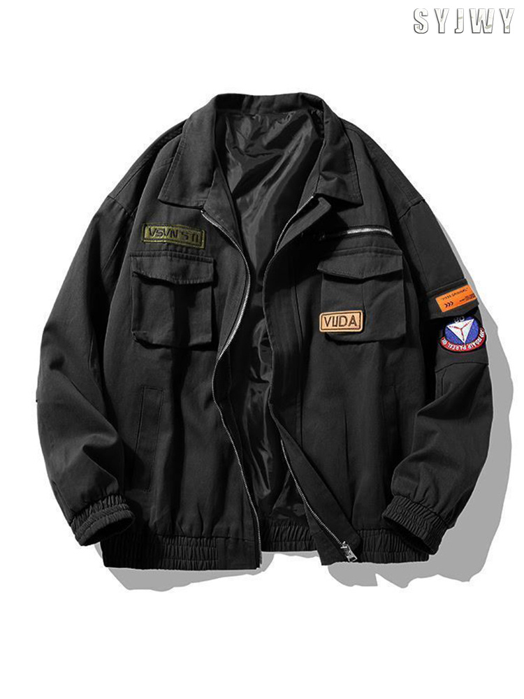 Бомбер Мужской SYJWY Карманы черный Полиэфирное волокно, размер 52 Длинный На любой сезон ...