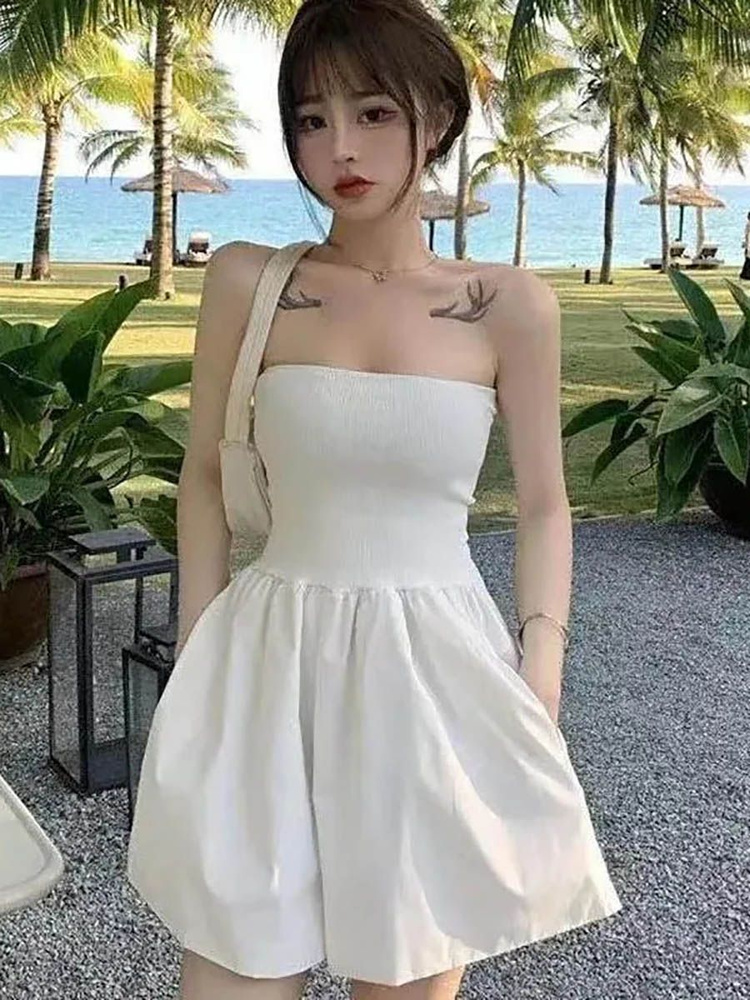 Комбинезон Женский SYJWY, размер 44 белый Лето Рюши, Наплечники с открытыми плечами Повседневный ...