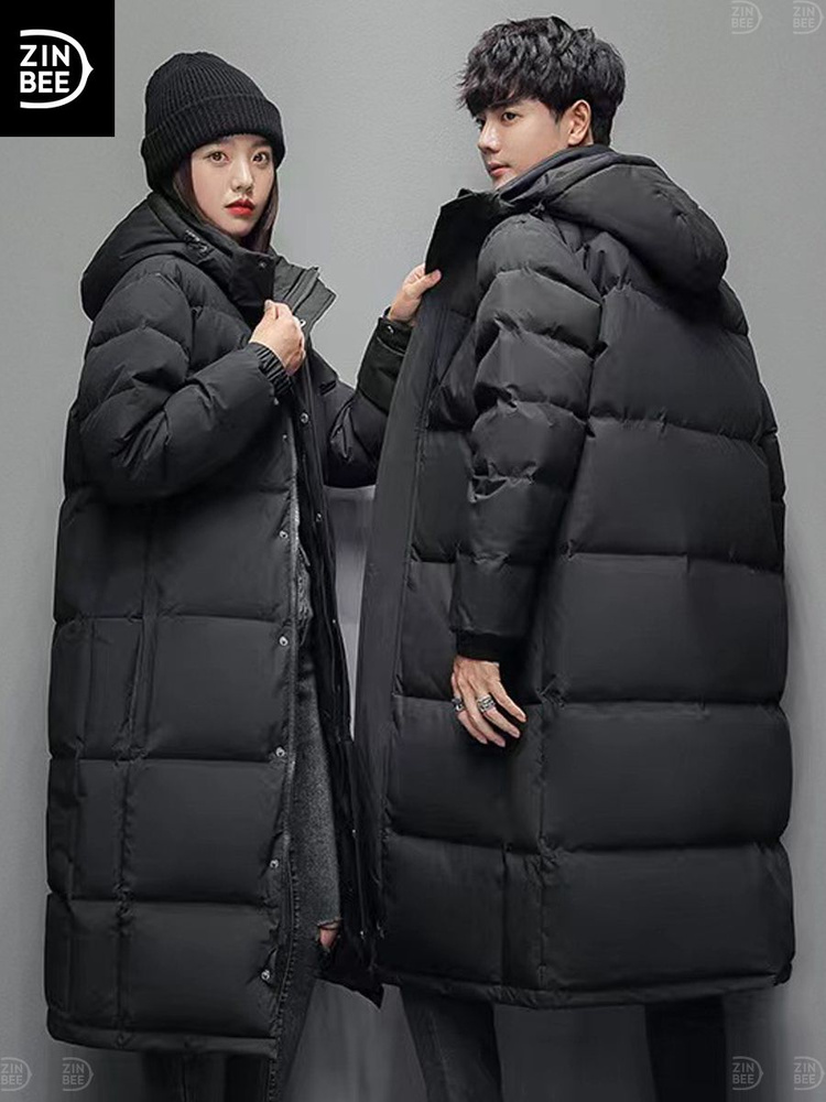 Пальто пуховое Мужской, Женский ZinBee Капюшон, Воротник черный широкий Полиэстер, размер 42 ...