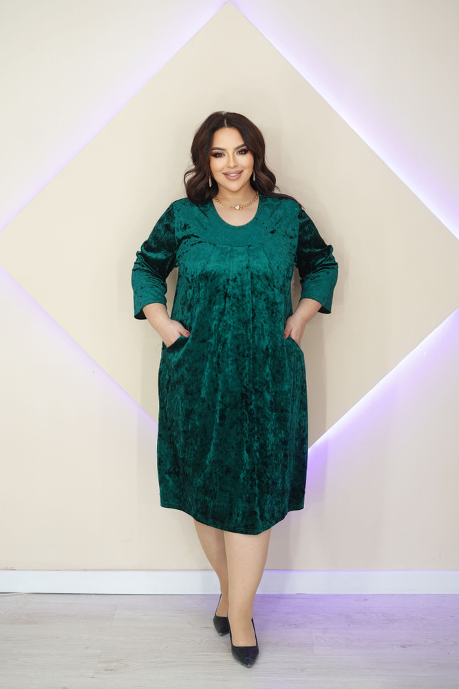 Платье Женский Assorti-moda зеленый бочонок Вечерний/праздничный Три четверти Велюр ...