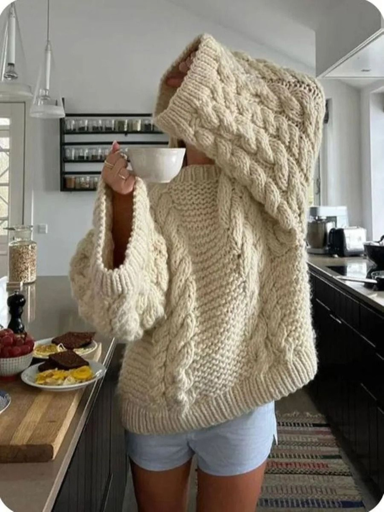 Свитер Женский Zara белый Хлопок, размер 44, 46 Без застежки Перфорация, Воротник свободный ...