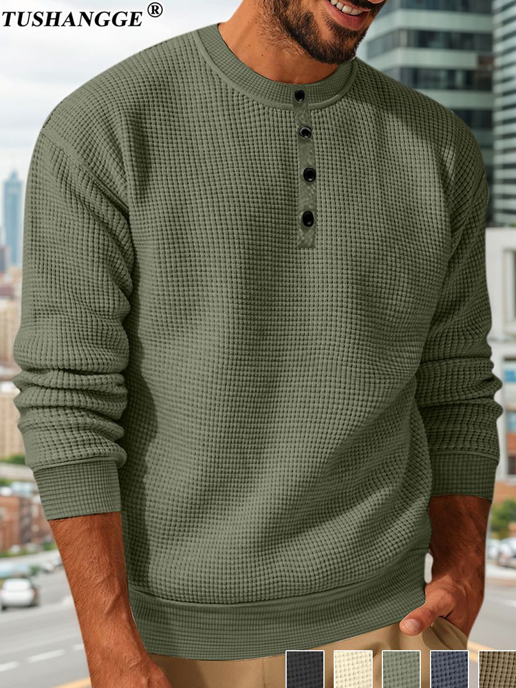 Свитшот Мужской TUSHANGGE Манжеты зеленый Петля Полиэстер, размер 50 свободный Длинный ...