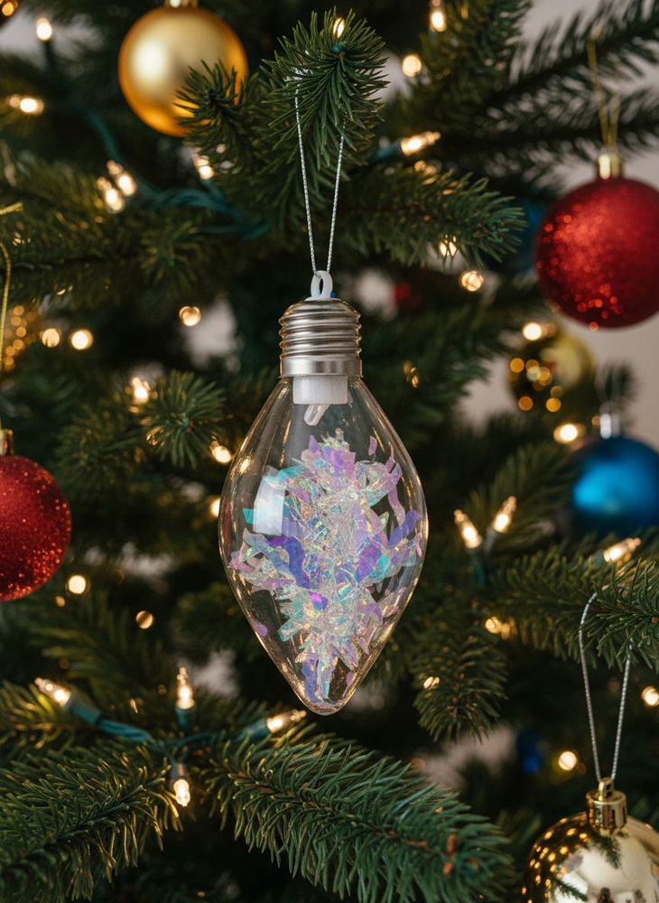 Ёлочная игрушка с подсветкой , прозрачный светящийся шарик-подвеска на ...