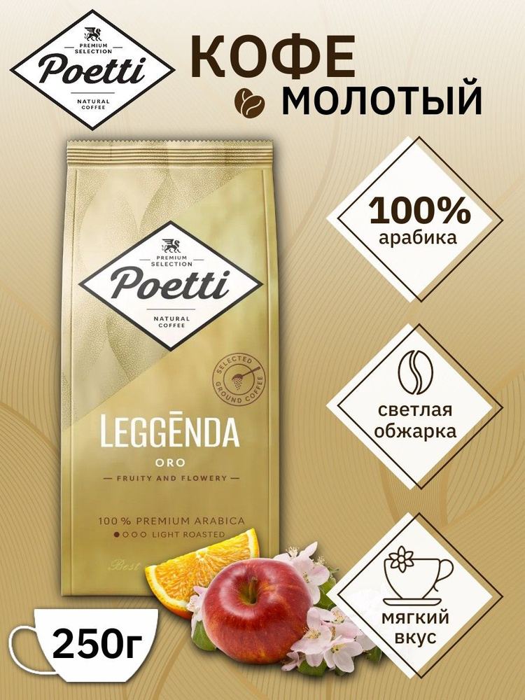 Кофе молотый Poetti Легенда Оро 250 г купить на OZON по низкой цене (2967174645)