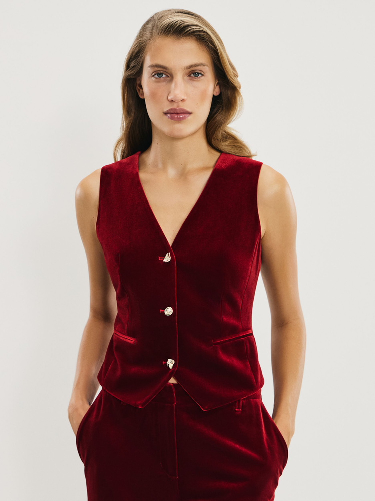 Жилет Женский Zarina бордовый Полиэстер, Эластан, размер 46 Карманы приталенный костюмный ...