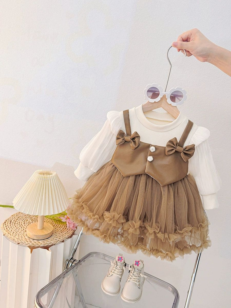 Платье Девочки Fresh Blossom кофейный Вечерний/праздничный Три четверти ...