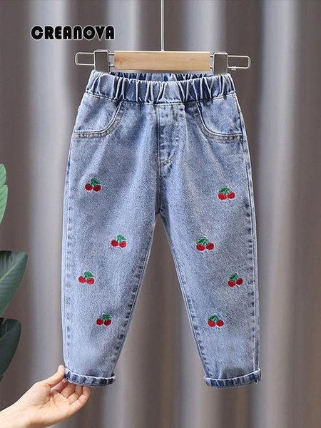 Джинсы Девочки CREANOVA синий Breathable, размер 120 Затягивающийся шнурок Высокая Китай ...