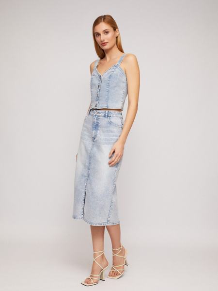 Юбка Женский Zolla светло-синий Хлопок, Полиэстер, размер 48 Лето, рост 164-176 купить c ...