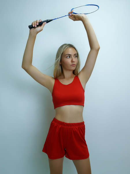 Костюм спортивный Женский BITSUN Спортивный с шортами красный, размер 48 Полиэстер, Сетчатая ...