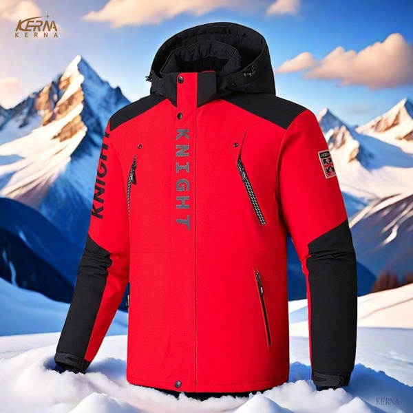 Пуховик Мужской KERNA Воротник красный без воротника Полиэфирное волокно, размер 54 Длинный Зима ...