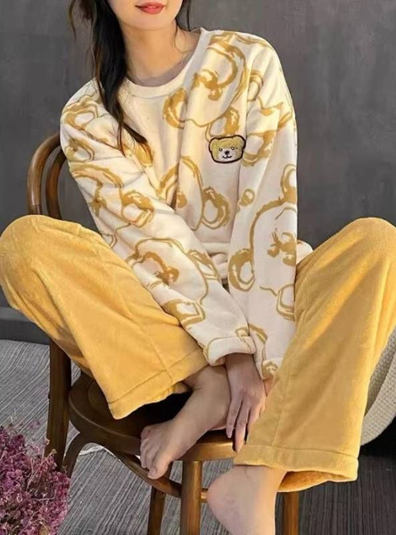 Пижама Женский SAIMEIQI Микрофибра, размер 46 Однотонный желто-коричневый Россия купить c ...