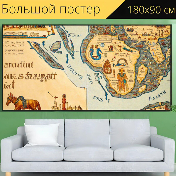 Постер LotsPrints "Египет в стиле ретро, с рисунками средневековых карт, представляющих ...