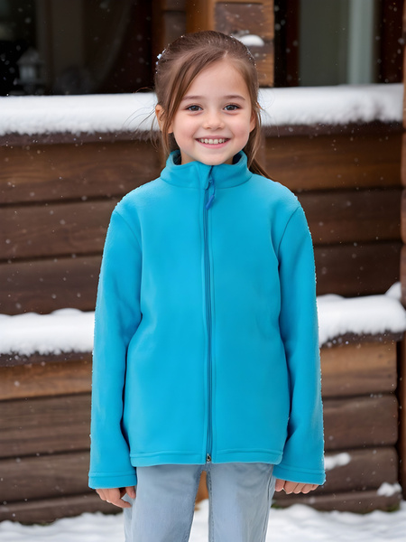 Толстовка Девочки, Мальчики Nana Perin Воротник, Карманы бирюзовый Молния Флис, размер 110 ...