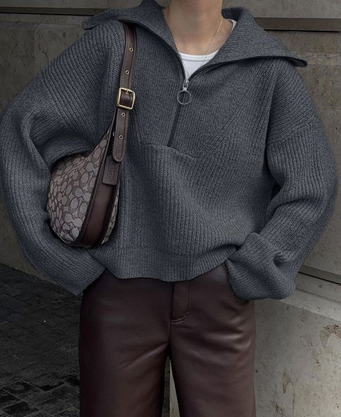 Свитер Женский Plimea графит, размер 44, 46 Молния Молния оверсайз Длинный Китай ...