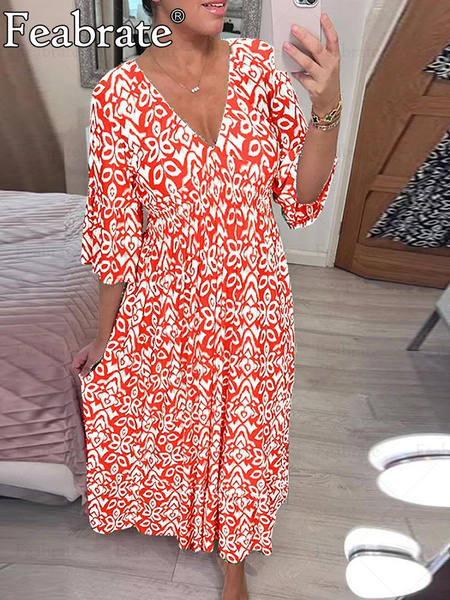 Платье Женский Feabrate красный Повседневный Средний Полиэстер, размер 58 Без застежки свободный ...