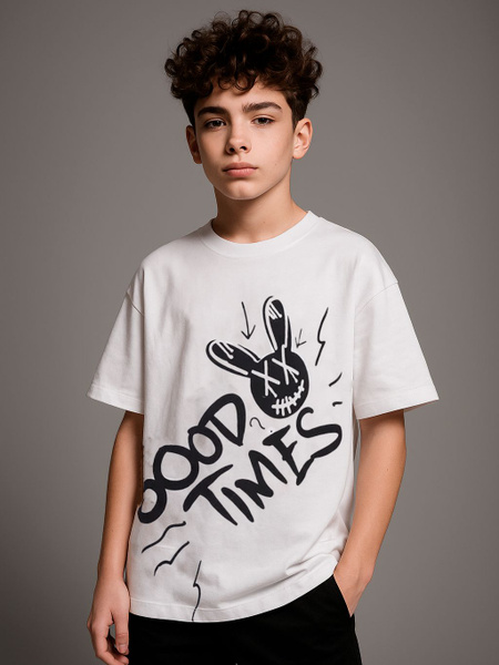 Футболка Мальчики Kari белый Короткий, размер 152 Хлопок свободный Повседневный Китай купить c ...