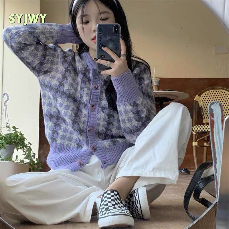 Свитер Женский SYJWY лавандовый Полиэстер, размер 40 Пуговицы свободный Длинный Другое Китай ...