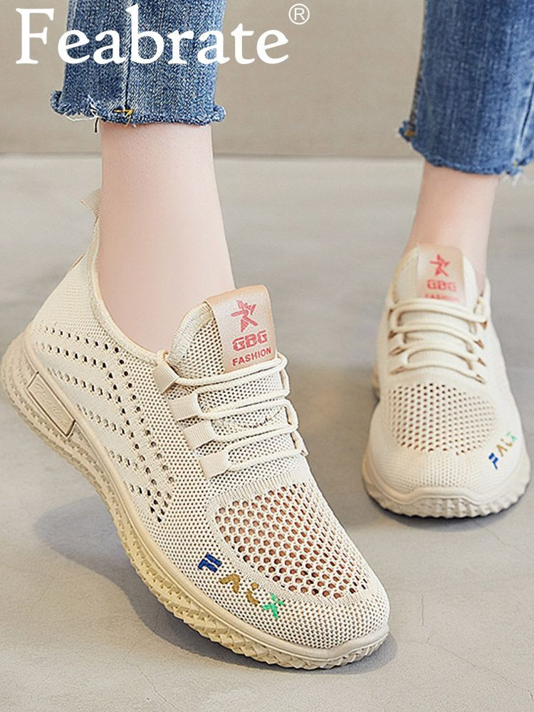 Кроссовки Женский Feabrate Синтетическая дышащая сетка, размер 37 На любой сезон Шнурки Без ...