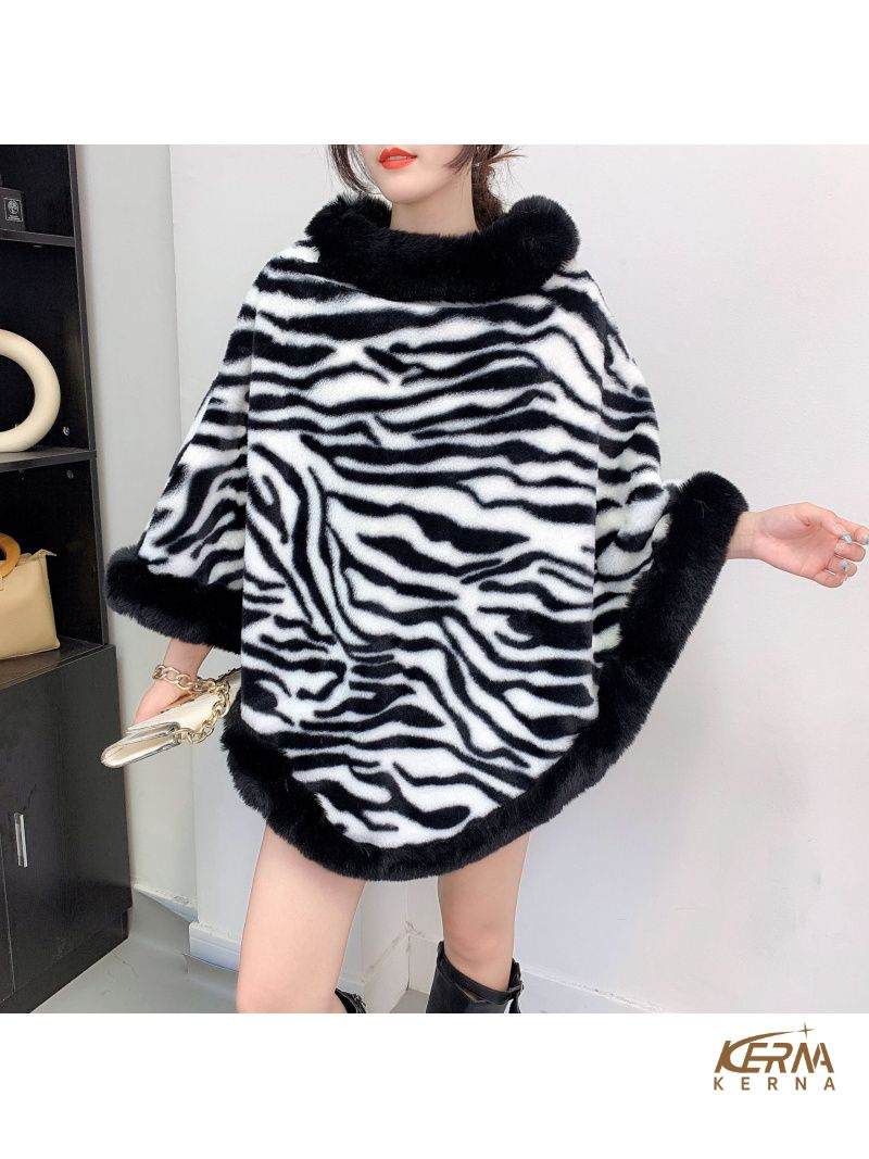 Пончо Женский KERNA черный каменный Средний Мех утепленное, размер универсальный Мех ...