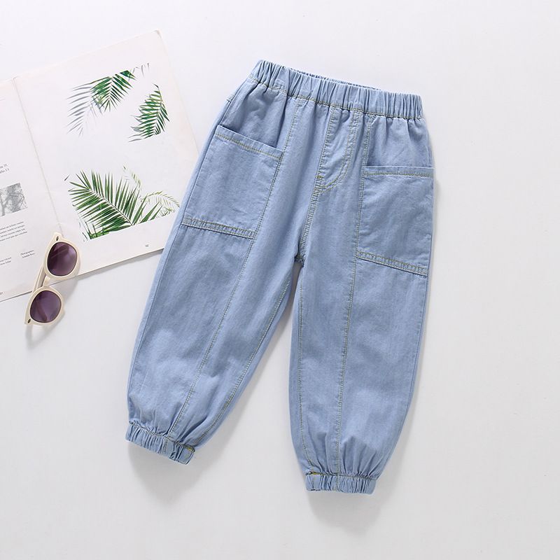 Джинсы Девочки, Мальчики бледно-синий, джинс карго Деним, размер 110 ...