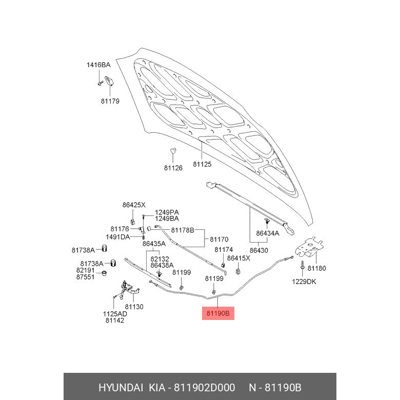 Трос замка капота HYUNDAI-KIA-MOBIS 81190-2D000 купить на OZON по ...