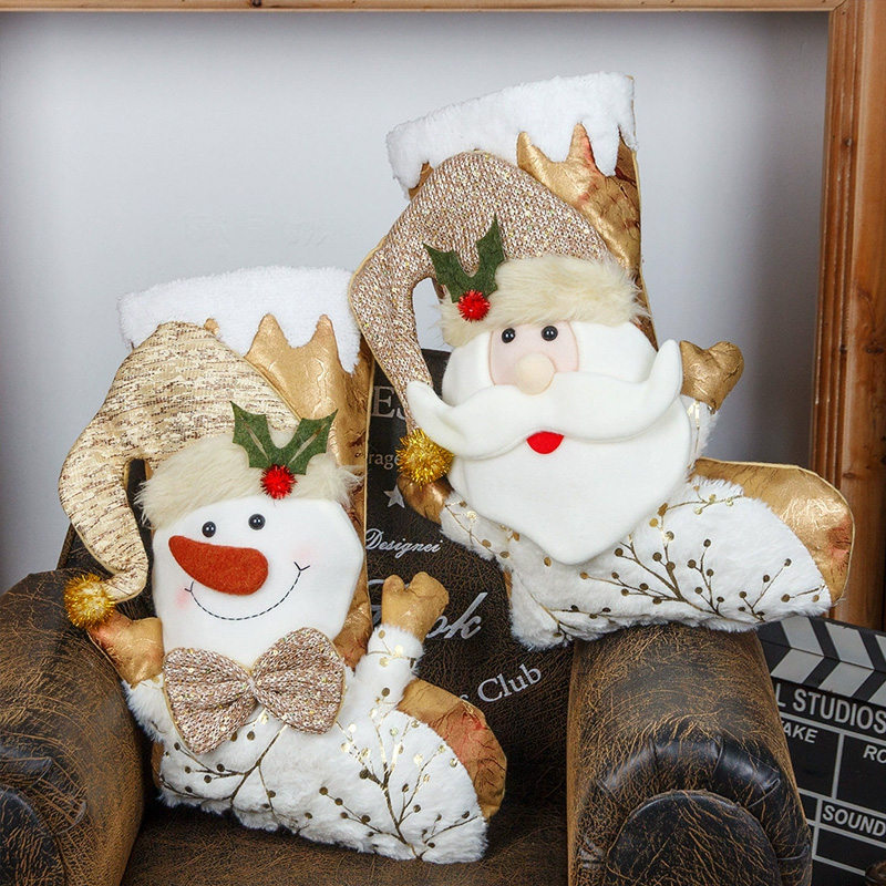 Золотой Новогодний носок для подарков с 3D узором (Санта/Снеговик ...