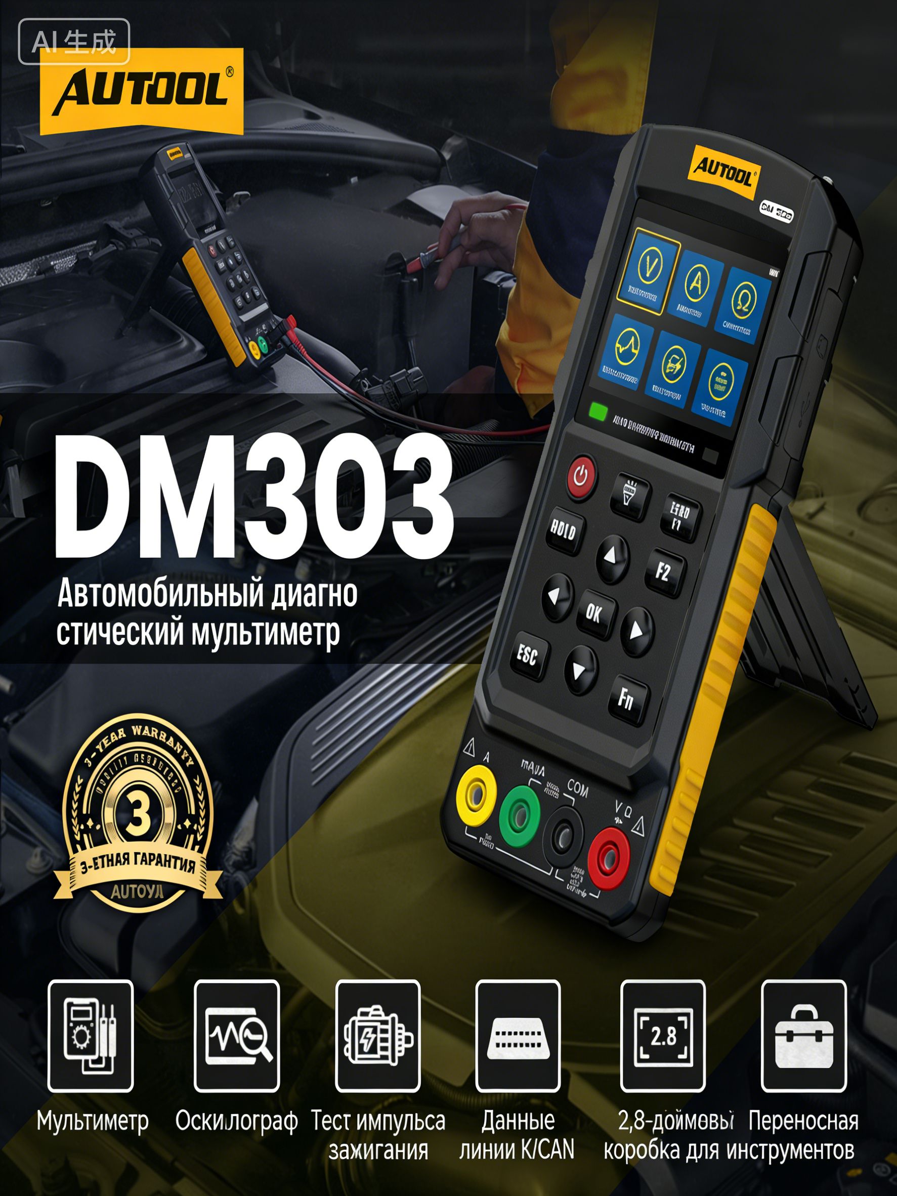 Автомобильный мультиметр автоматической диагностики AUTOOL DM303 ...