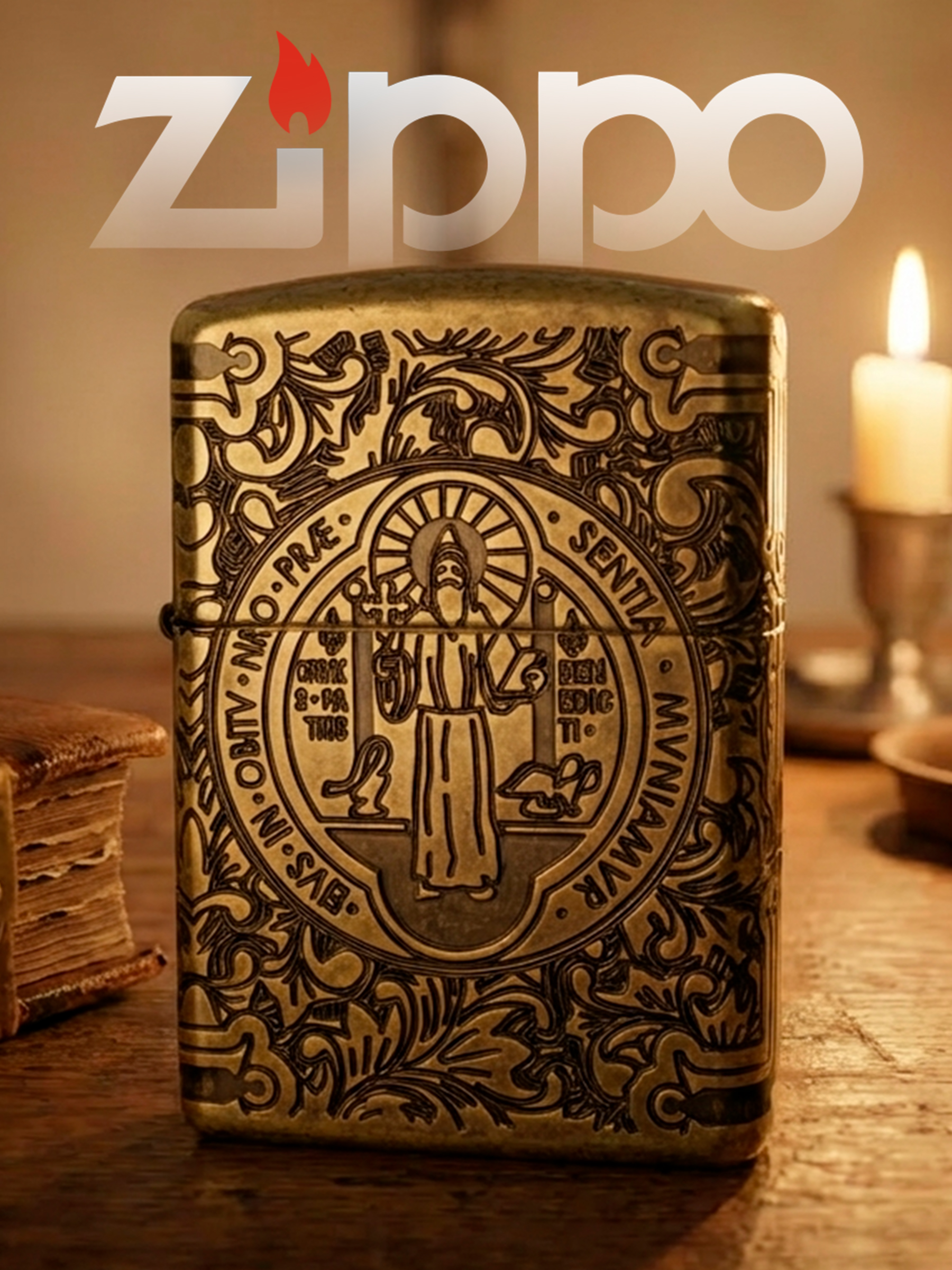 Зажигалка бензиновая Zippo St. Benedict Design Armor Antique Brass ...