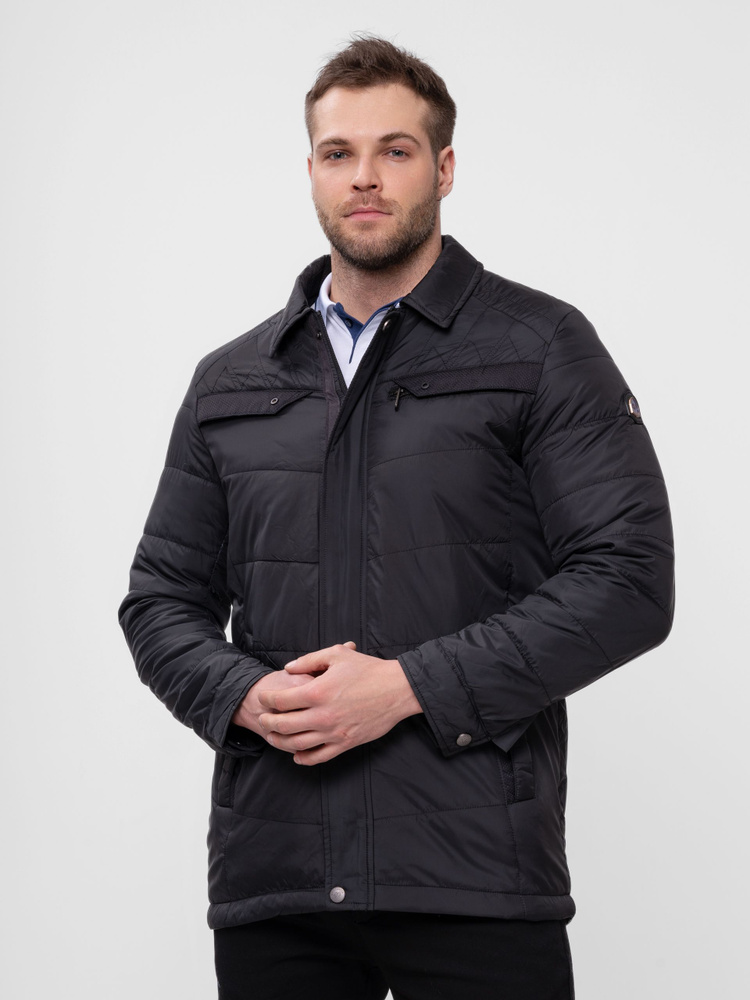 Куртка Мужской BOSECK Вышивка, Карманы черный Полиэстер, размер 48 Длинный Демисезон прямой ...