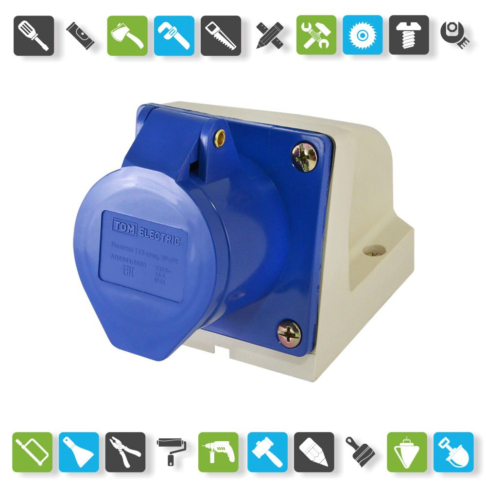 Розетка стационарная для открытой проводки 113, 2Р+РЕ, 16A, 230В, IP44 ...