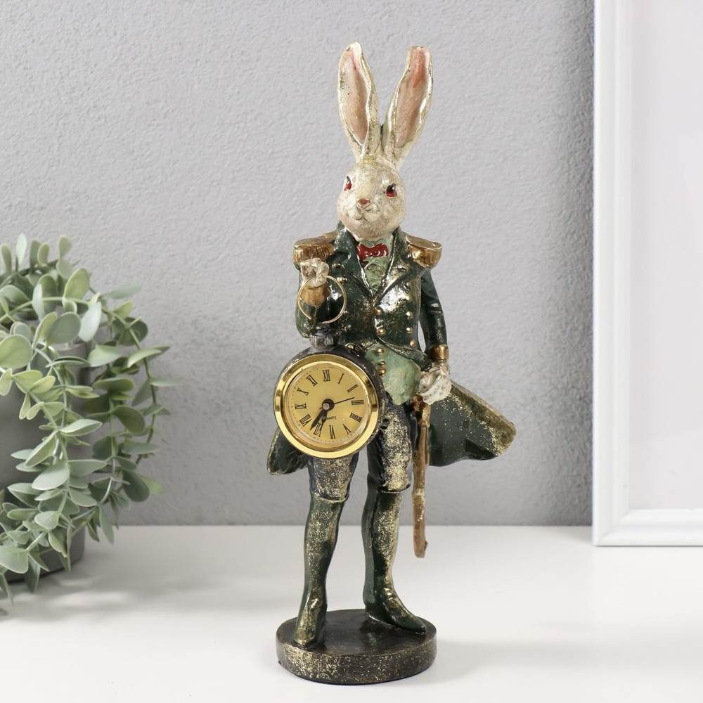 Статуэтка Интерьерная фигура "Кролик в военном камзоле с часами ...