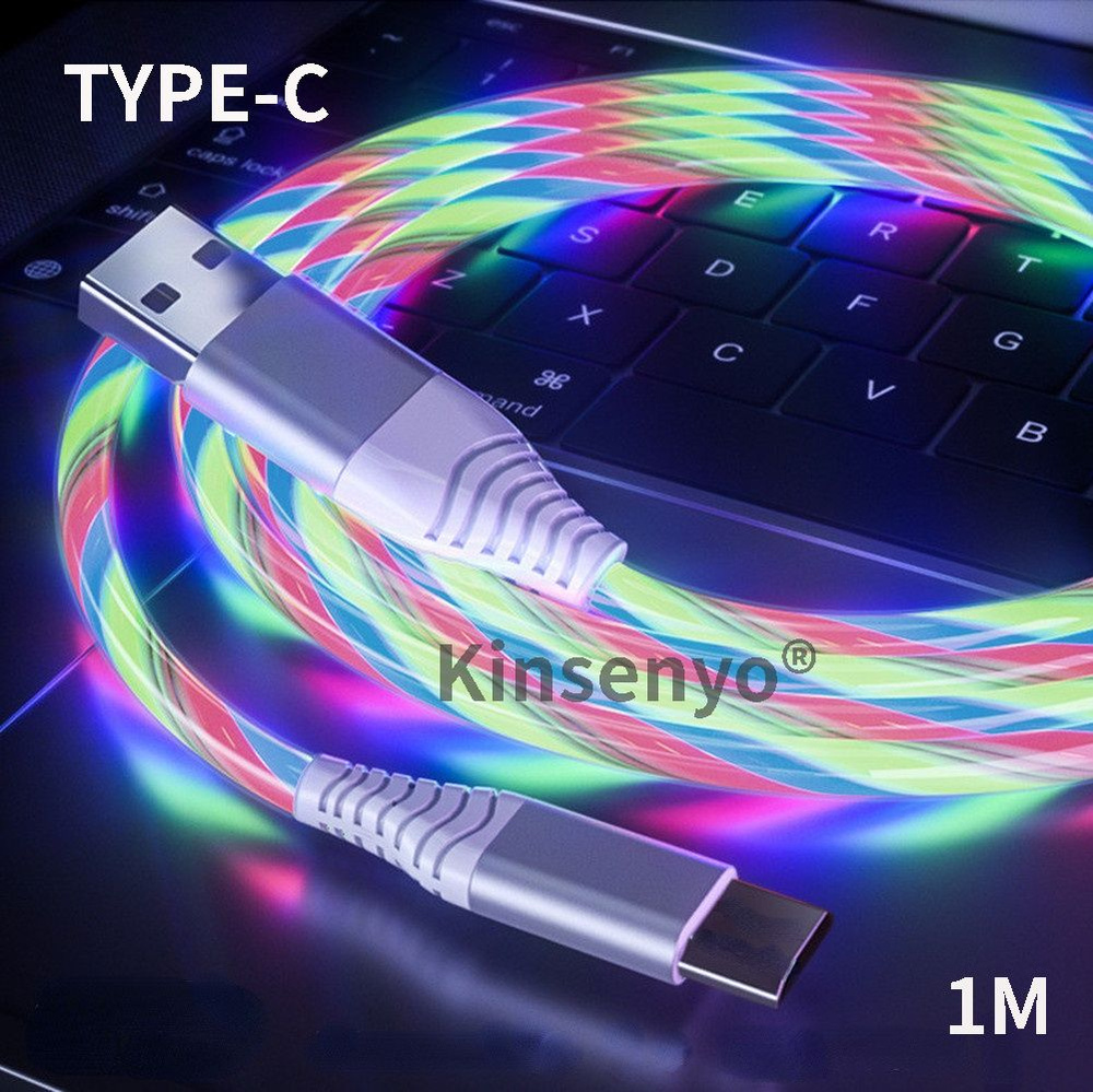 LED флуоресценция USB Type - C Мобильный кабель для зарядки кабелей ...