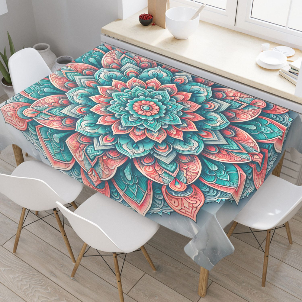 Прямоугольная тканевая скатерть на стол JoyArty с рисунком "Мраморная мандала" 120 на 145 см ...