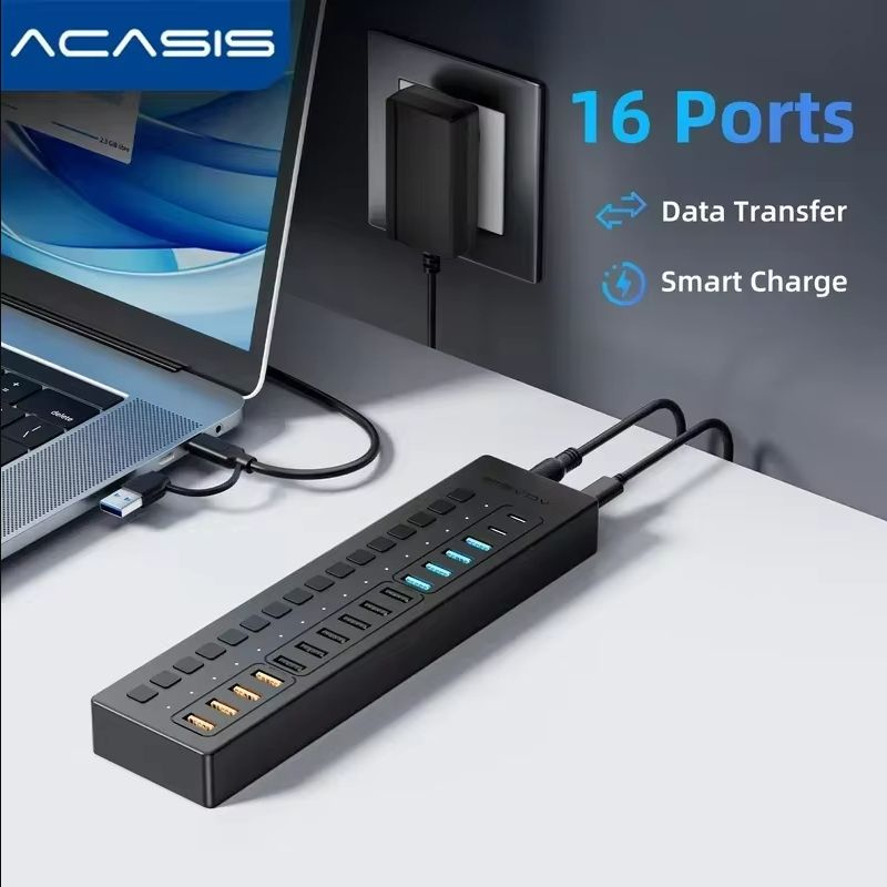 USB 3.0 USB-концентратор с питанием, ACASIS 16-портовый USB ...