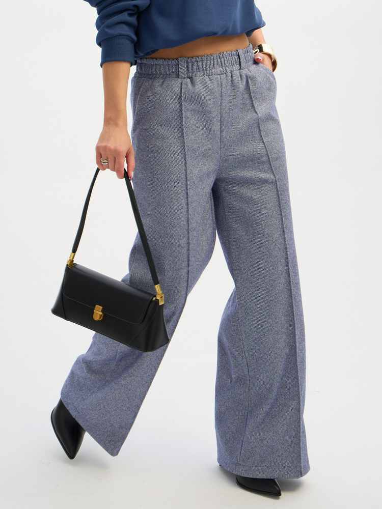 Брюки Женский SLN широкие, прямые темная слива Шерсть, Хлопок Повседневный, размер 44 Резинка ...