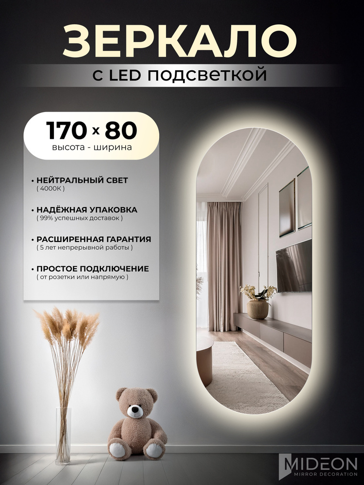 Mideon Зеркало настенное в полный рост с нейтральной подсветкой ...