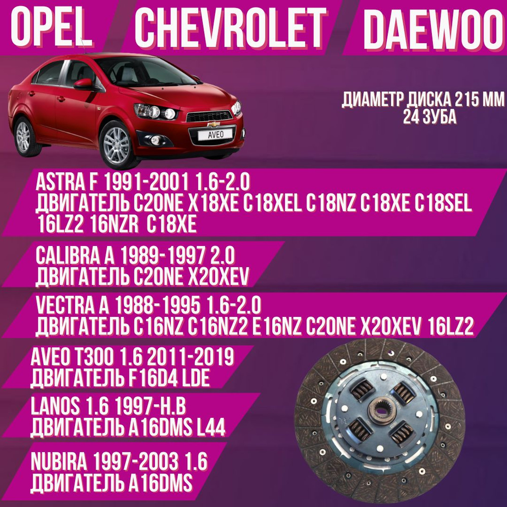 Диск сцепления OPEL ASTRA F 1991-01 2.0, VECTRA A 1988-95 2.0, AVEO T300 2011-19 1.6, LANOS 1997 ...