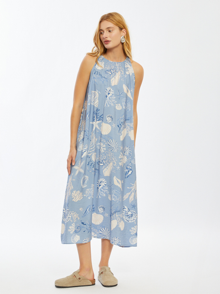 Платье Женский nice&easy светло-синий Повседневный Без рукавов Вискоза, Полиамид, размер 50 ...