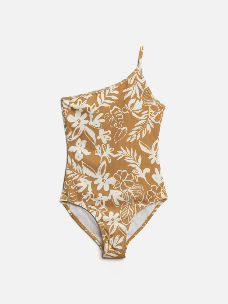 Купальник слитный Девочки Acoola на одно плечо, с открытыми плечами бежевый, белый, размер 158 ...