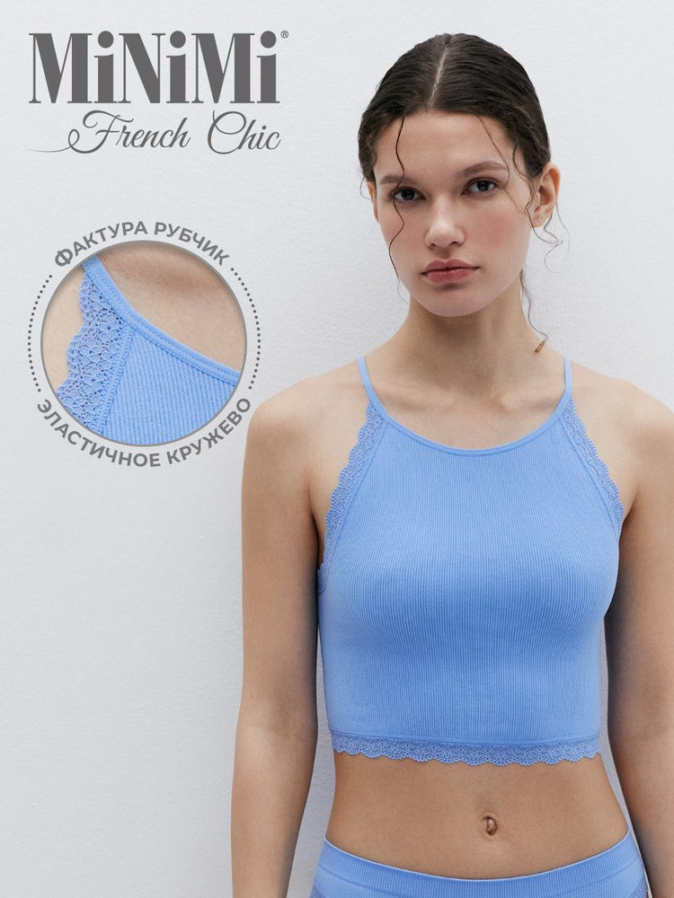 Топ Женский Minimi голубой, размер 42, 44 В рубчик Китай Однотонный купить c доставкой на OZON ...